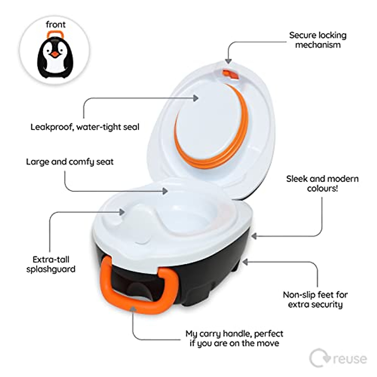 My Carry Potty - Penguin Travel Potty, Award-Winning Portable Toddler Toilet Seat for Kids to Take Everywhere