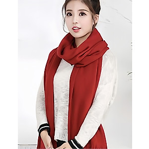 Wander Agio Women's Wraps Warm Long Scarves Winter Scarfs Pure Color Scarf Tassel Wine Red