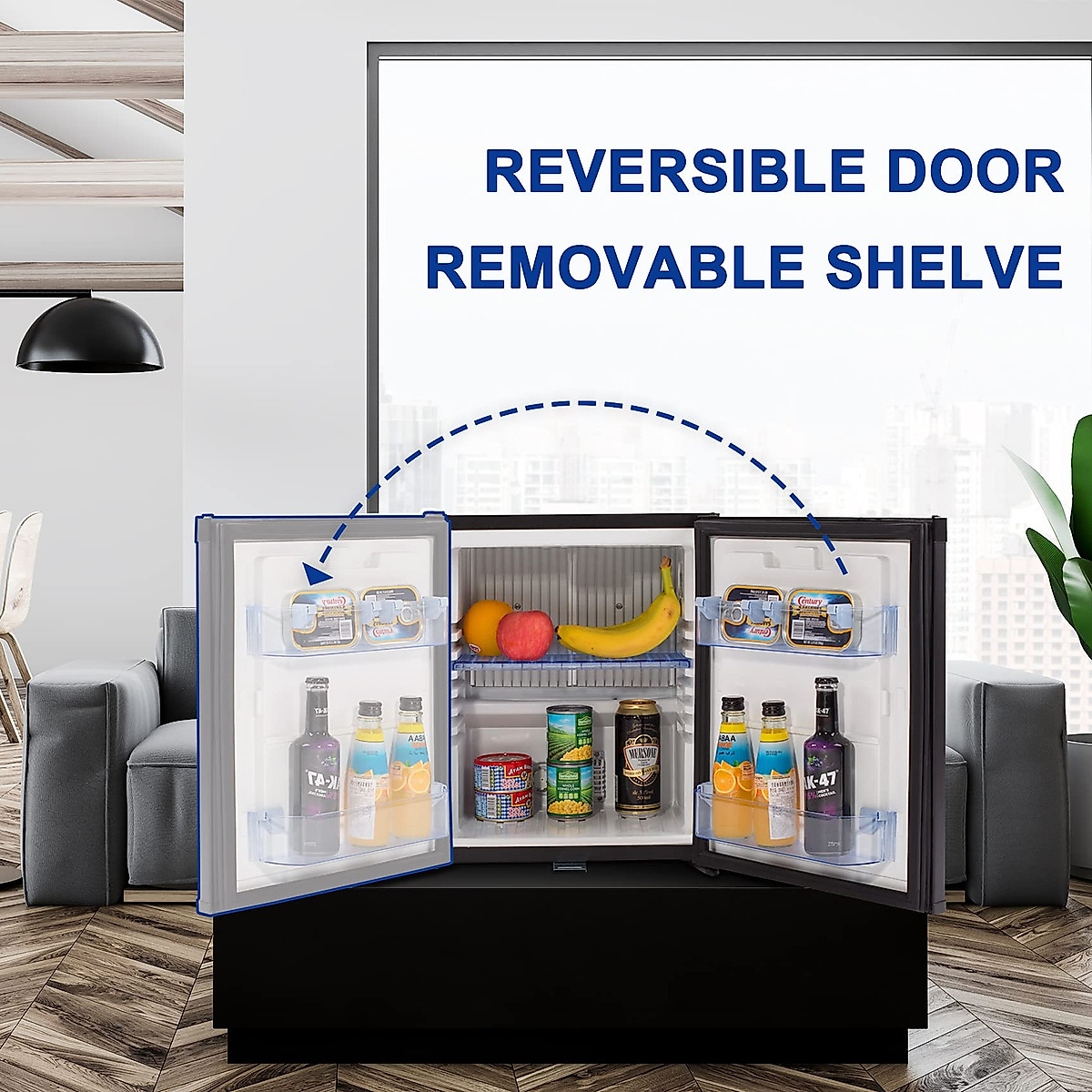 SMETA Compact Refrigerator Lockable for Semi Truck RV Apartment Dorm Office, 1.7 Cu. Ft Mini Fridge with Lock for Beverage, Quiet, Reversible Door