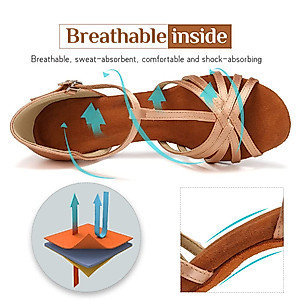 JUODVMP Women Latin Dance Shoes Pink Satin Ballroom Performance Salsa Tango Practice Dance Shoes 3inch High Heel Model WX217,8.5 US