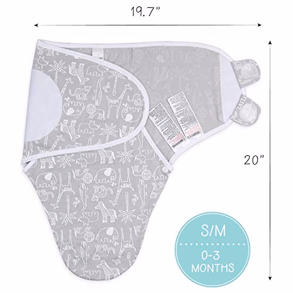 The Peanutshell Baby Swaddle Blankets for Boys or Girls, Grey Safari Animals & Stars, 3 Pack Wrap Set (Small/Medium)