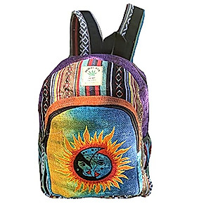 Himalaya Handmade Unique design Himalaya Hemp Backpack Small Backpack Hippie Backpack Festival Backpack Hiking & Tablet Backpack FAIR TRADE Handmade with Love, Rainbow Tie Dye, HBBH-0149