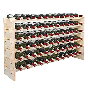 JungleA Stackable Wine Rack Wine Storage Cabinet Freestanding Floor Modular Wine Countertop,Wobble-Free-Shelf Hand Made Solid Hardwood Wooden (6x12 Row 72 Bottles Capacity)