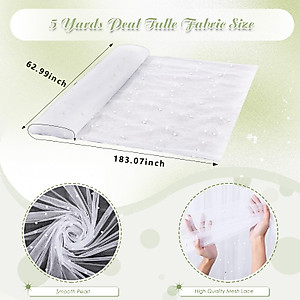 White Tulle Fabric Pearl Table Runner, Wedding Table Runner Decor Lace Table Cloth Wedding Arch Decorations Tulle Ribbon 5 Yards Lace Dessert Tablecloth Table Cover for Birthday Party Bridal Shower