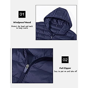 Men's Insulated Puffer Jacket Zip Up Down Jacket Hiking Jacket Winter Jackets Hooded Casual Jacket Winter Clothes Hiking Jacket Navy, XL
