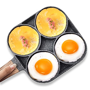 yarlung 4-Cup Fried Egg Frying Pan with Brush for Oil, Non-stick Poached Egg Pan Pancake Skillet for Burger, Omelet, Outdoor Camping, 13.5 x 7 Inches