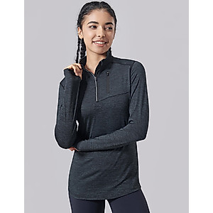 Women's Quick Dry Long Sleeve Quarter Zip Pullover Shirts with Thumb Holes and Pocket (Set 1, X-Small)