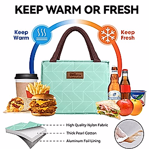 HOMESPON Insulated Lunch Bag for Women Men Lunch Box Cooler Aesthetic Lunch Tote with Pocket for Work Picnic (Green)