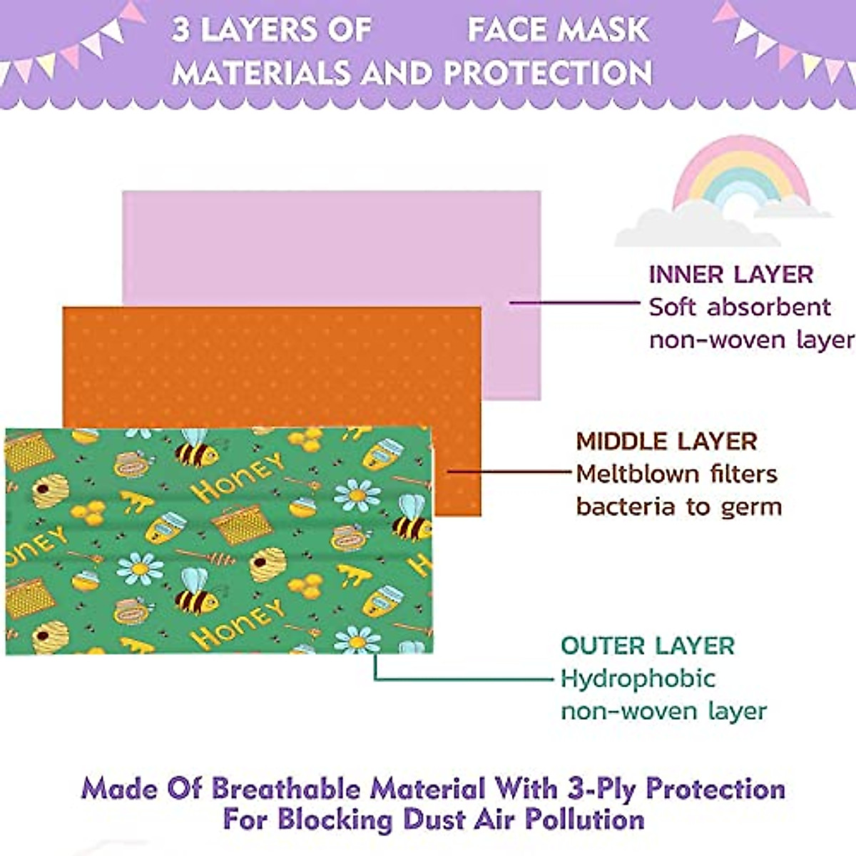 SHENQI 50 Packs Spring Disposable Face Masks Adult with Patterned Designs 50 Count (Pack of 1) face cover 0