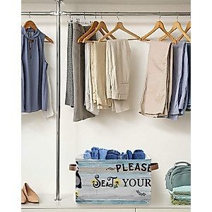 Storage Bins Cubes Waterproof Cloth Storage Basket, Panda Sitting on Toilet Sunflower Foldable Storage Bags for Shelf Closet Clothes Storage Organizers with Handles 15x11x9.5 in Please Seat Rural Wood