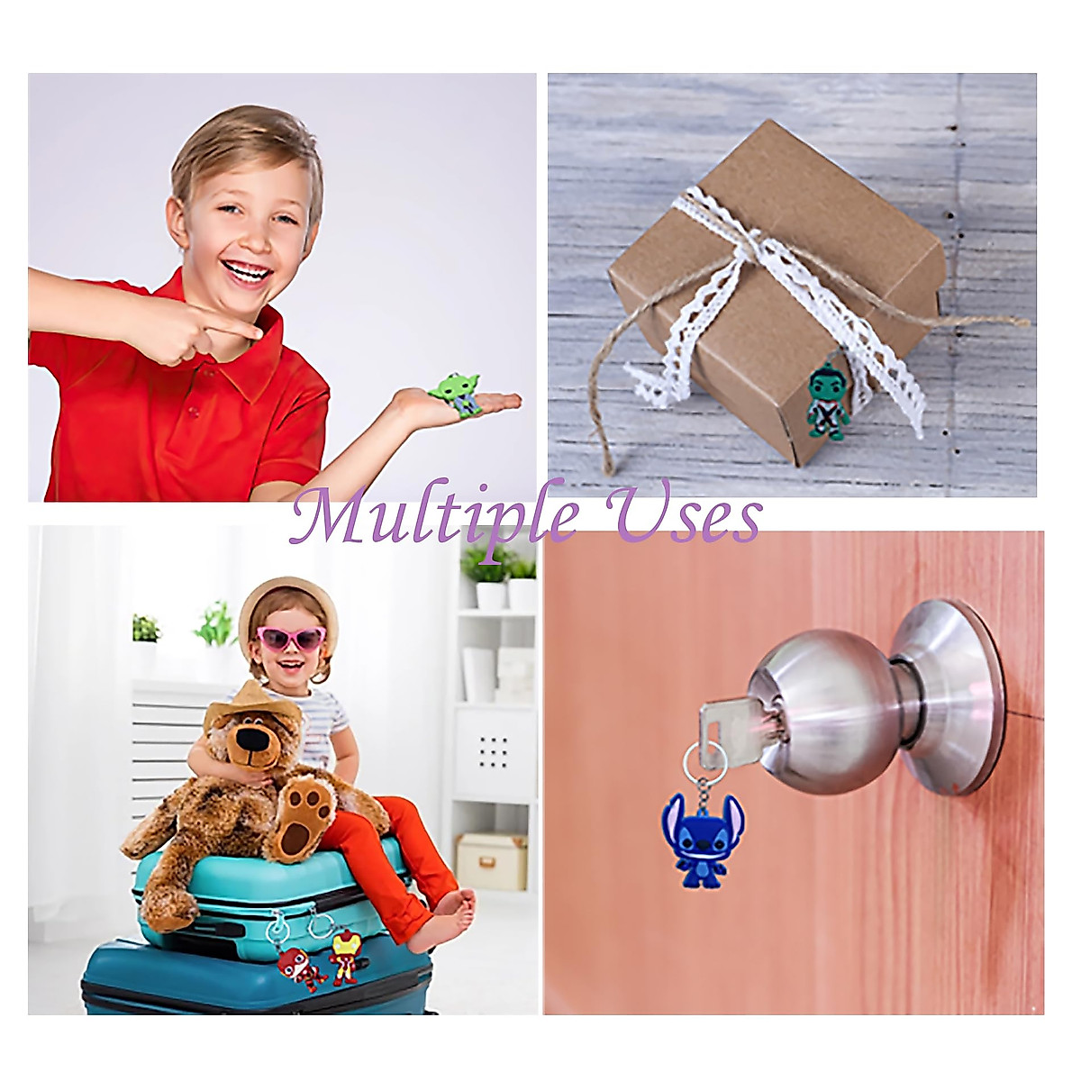 HUANGQH 20PCS funny cartoon keychains，tags Goodie Bag Stuffer Christmas gifts and holiday charms