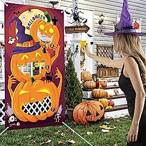 Halloween Toss Games Pumpkin Bean Bag Party Games Halloween Games for Kids Party with 3 Bean Bags for Kids Party Decoration