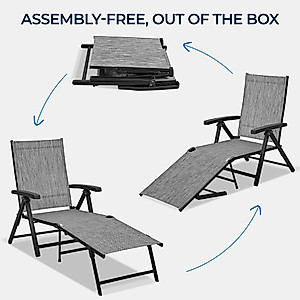 Yaheetech Outdoor Folding Chaise Lounge Set of 2 Patio Reclining Chairs w/Adjustable 7-Position Back for Beach Pool Garden Yard Deck Gray