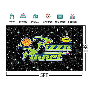 Pizza Planet Backdrop for Birthday Party Decorations Outspace Background for Baby Shower Party Cake Table Decorations Supplies Toy Story Theme Banner 5x3ft
