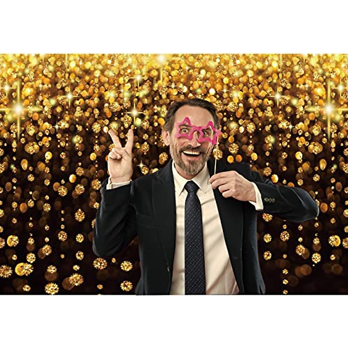 CHAIYA 7x5ft Gold Glitter Backdrop Curtain Black Gold Bokeh Photo Booth Background for Prom Graduation, Wedding, Bridal Shower, New Years Eve, Bachelorette Party Decorations 100