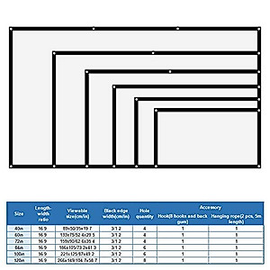40inch Projection Screen, 16:9 40in Projection Screen Thicken Portable Non Crease Foldable Soft White Polyester Projector Curtain Suitable for Home Theater,Conference,Outdoor Camping Movie
