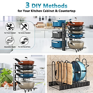 ORDORA Pots and Pans Organizer, 8 Tier with 3 DIY Methods