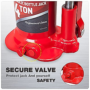 Jack Boss Bottle Jack 4 Ton (8,800 LBs) Welded Hydraulic Car Jack with Pump Handle, Fit Use for Cars Automotive Sedans, Red
