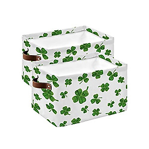 Large Capacity Storage Bins 2Pcs St. Patrick's Day Clover Pettern Storage Cubes, Collapsible Storage Baskets for Organizing for Bedroom Living Room Shelves Home 15x11x9.5 In