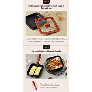 Roichen Spinweb Pan Set 5pcs, 22cm Frying pan + 22cm Deep pan + 26cm Frying pan + Multisize glass lid + Detachable handle. Cooking pan, Saute pan, Nonstick pan, Square pan, Baking pan