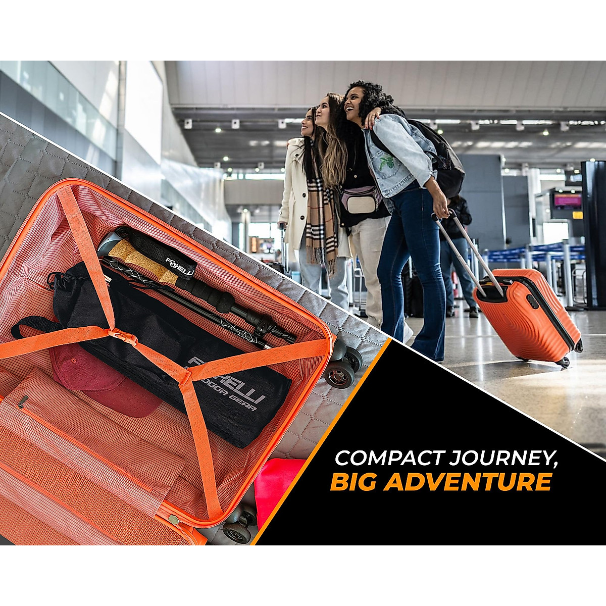 Foxelli Folding Trekking Poles – 2-pc Ultra Compact Hiking Poles for Men & Women, Lightweight Strong Aluminum 7075 Collapsible Foldable Walking Sticks with Flip Locks, 4 Season All Terrain Accessories