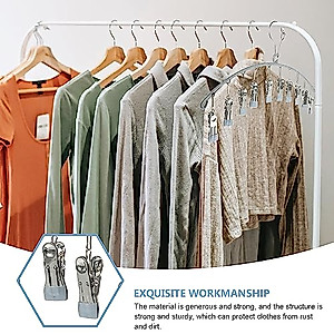 Kichvoe Hat Hangers for Closet Stainless Steel Sock Drying Rack Windproof Clothes Hanger with 10 Clips Space Saving Laundry Drying Rack for Socks Towels Hats Bras Underwear Grey