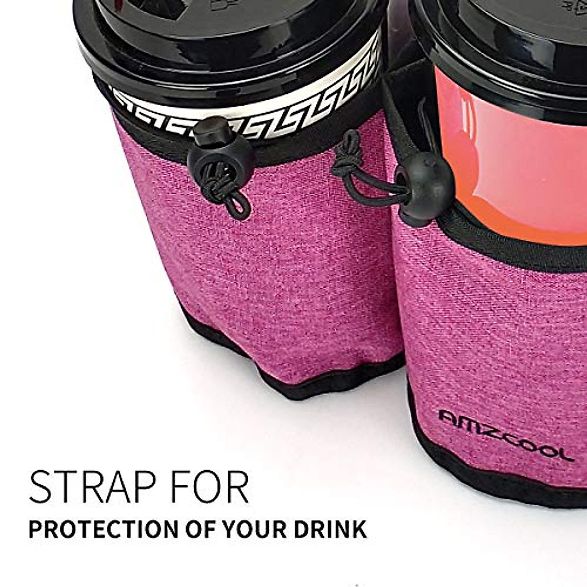 Luggage Travel Drink Bag Cup Holder Free Your Hand for Drink Beverages Caddy Coffee with Backpack Fits All Suitcase Handles (Pink)