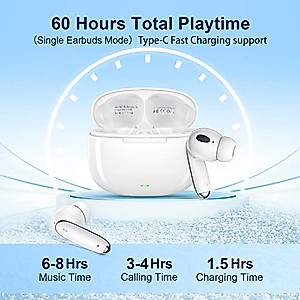 Wireless Earbuds Bluetooth Earbuds with Deep Bass Bluetooth Headphones Noise Cancelling Ear Buds 60Hrs Playtime in-Ear Earphones with Mic for iPhone/Android/Pods