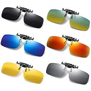 RuiJinGen Clip on Flip up Polarized Lens For Prescription Glasses, 100% UV Protection Sunglasses N44 (6 PCS Multicolor A)