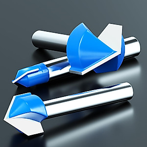 Vipbhtool 1/4 Inch Shank 90 Degree V Groove Router Bit Set Solid Carbide Double Flute CNC Engraving V Groove Router Bit Woodworking Tool- 1/4" 5/16" 3/8" 1/2" 5/8" 3/4" 7/8" 1" Cutting Diameter