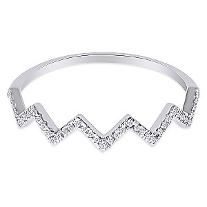 Round Cut White Natural Diamond Zig Zag Engagement Band Ring For Women In 14K White Gold Over Sterling Silver Jewelry (Clarity : I2-I3,Color : I-J, 0.08 Cttw) Ring Size-5