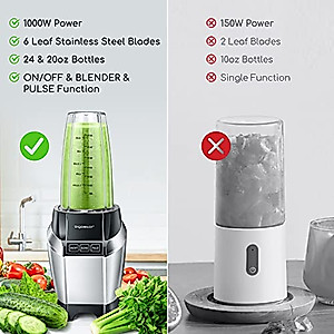 Aigostar 1000W Bullet Blender for Shakes and Smoothies, Personal Blender for Kitchen, Smoothie Blender Juice Licuadora for Crushing Ice Puree Frozen Fruit, Countertop Blender & 24 oz 20 oz To-Go Cups