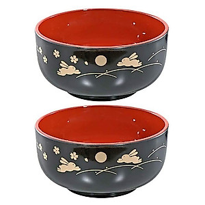 JapanBargain 2943, Soup Bowls Japanese Plastic Bowls Cereal Bowl Rice Bowl, Bunny and Moon Pattern, Made in Japan, 5-inch, 2 Pack