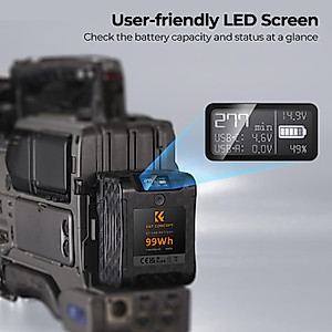 K&F Concept V Mount Battery, 99Wh Mini V-Mount Battery, 6700mAh 14.8V Support 65W PD USB-C Fast Charger, with D-TAP, USB-A, USB-C, BP, OLED Screen, for Cameras and Camcorders