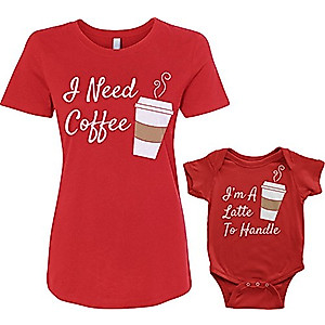 Threadrock Coffee & Latte Infant Bodysuit & Women's T-Shirt Matching Set (Baby: 6M, Red|Women's: XL, Red)