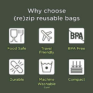 rezip 2-Pack Gallon Size Storage Bags | Zippered, Reusable Bags for Travel & Household Storage | BPA-Free, Food Grade, Machine Washable
