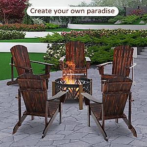Outsunny Wooden Adirondack Chair, Outdoor Patio Lawn Chair with Cup Holder, Weather Resistant Lawn Furniture, Classic Lounge for Deck, Garden, Backyard, Fire Pit, Brown