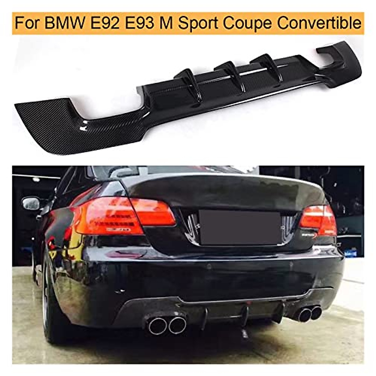 HUNTVE Carbon Fiber Rear Diffuser Compatible with BMW E92 E93 M Sport Coupe Convertible M Tech Bumper 2007-2013 325i Rear Bumper Diffuser Lip FRP (Color : Carbon Fiber)