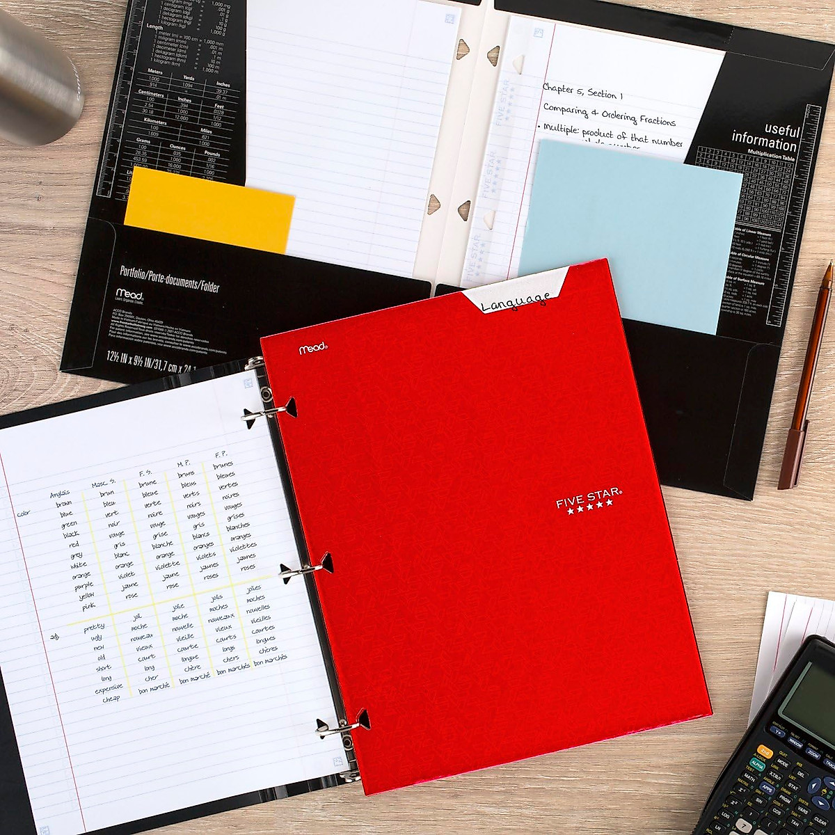 Five Star 4-Pocket Folders, 6 Count (Pack of 1), Fits 3-Ring Binders, Holds 11" x 8-1/2", Assorted Trend Colors (38056)