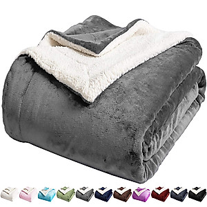 LBRO2M Sherpa Fleece Bed Blanket Queen Size Super Soft Fuzzy Plush Warm Cozy Fluffy Microfiber Couch Throw Velvet Double Reversible Luxurious Blankets,Grey(90x90)