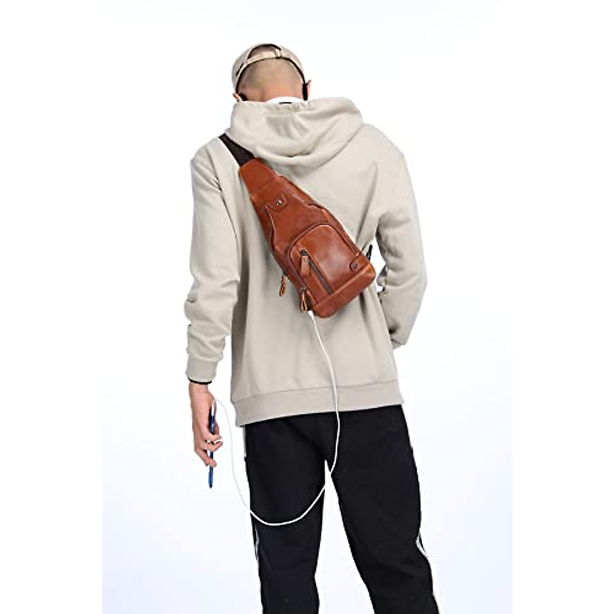 Leather Sling Bag Small Purse for Men Women Crossbady Bag Chest Bags Shoulder Backpack Cross Body Man Womens Water Resistant Vintage