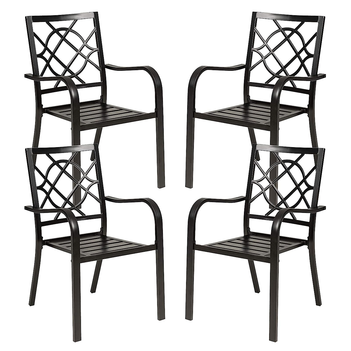 Patiomore 4 Piece Outdoor Dining Chairs 300 lbs Patio Bistro Chairs Stackable Wrought Iron Chairs with Armrest for Garden, Backyard, Balcony