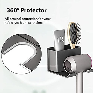 susswiff Hair Dryer Holder, with Caddy and Plug Hook, Metal Blow Dryer Holder Wall Mount, Self-Adhesive Extra Sticky, Hair Rack for Hair Care Product, Small Straightener Curling Iron Hot Tool, Grey