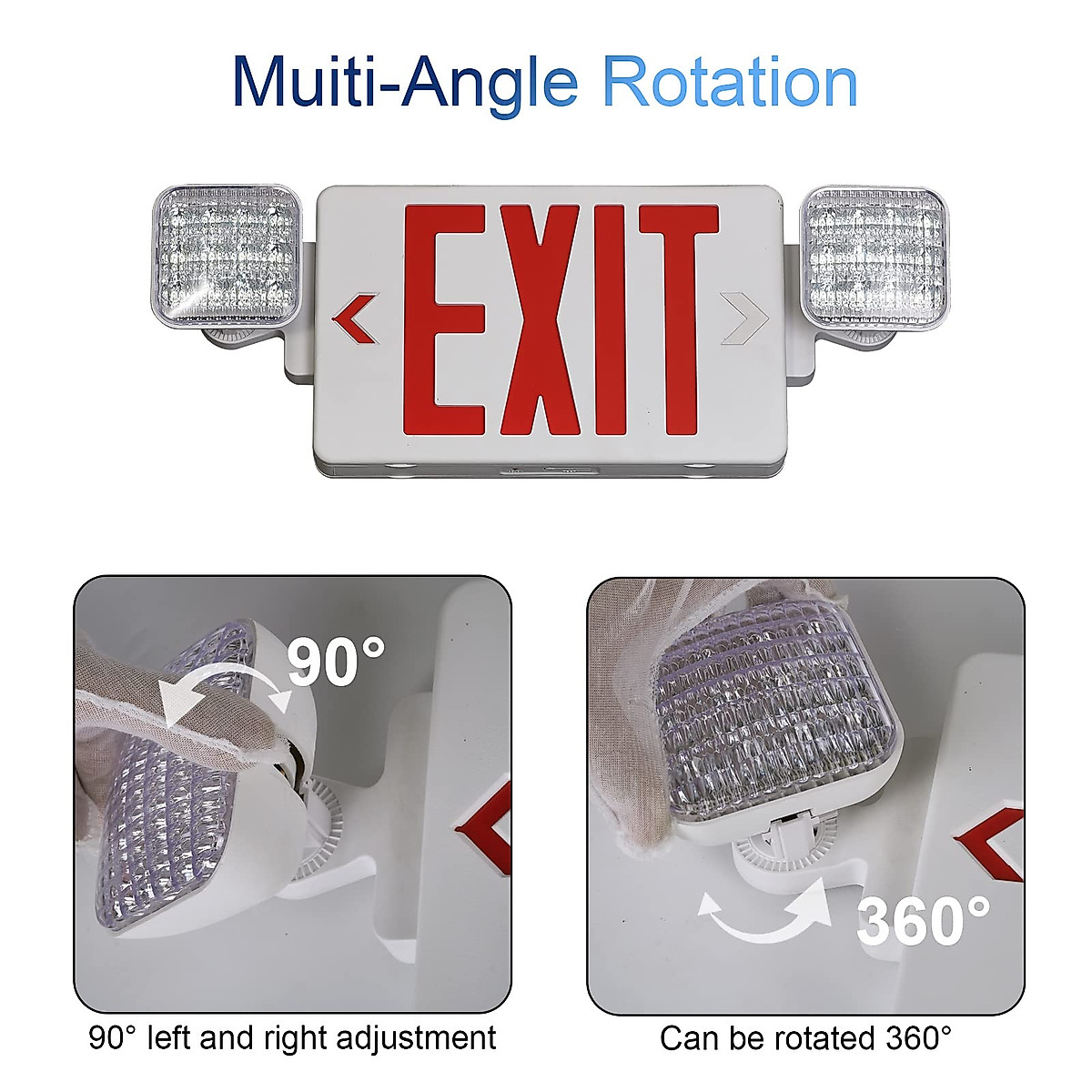 GZRUIYANG Exit Sign with Emergency Lights Red, LED Emergency Exit Light with Battery Backup, UL 924 Certified, AC 120/277V, Commercial Emergency Lights Combo for Business - 2 Pack