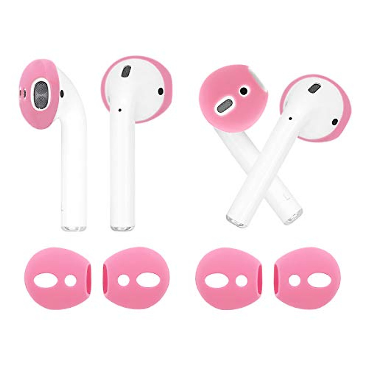 IiEXCEL (Fit in Case) 4 Pairs Replacement Super Thin Slim Rubber Silicone Earbuds Ear Tips and Covers Skin for Apple AirPods 2 1 or EarPods Headphones (Fit in Charging Case) (White Pink)
