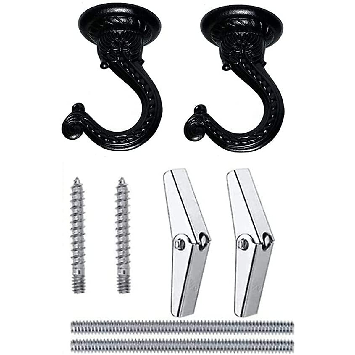 GDQLCNXB 2 Sets 55mm/2.17" Ceiling Metal Ceiling Hooks, Heavy Duty Swag Ceiling Hooks with Hardware for Hanging Plants/Chandeliers/Wind Chimes/Ornament (Black Color)