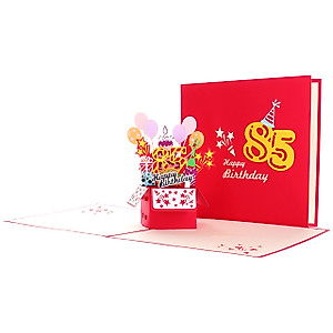 iGifts And Cards Happy 85th Birthday Red Party Box 3D Pop Up Greeting Card - 85th Birthday Gifts For Women, Men, Awesome Eight-Five Bday Presents, 85 Year Old Celebration, Milestone For Husband, Wife