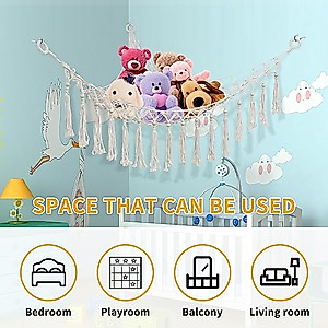 Stuffed Animal Net or Hammock 55inch Toys Net for Stuffed Animals Corner, Boho Decor Toy Hammock Macrame Stuffed Toys Corner Mesh Hammock Hanging Net for Bedroom Nursery Kids Room