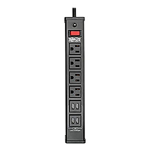 Tripp Lite 4 Outlet Surge Protector Power Strip, 6ft Cord, 450 Joules, 4 USB Charging Ports, Led, 10K Insurance (TLM446USBB), 14.25in. X 4.75in. X 2.00in Black