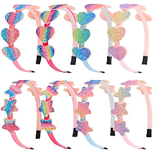 XIMA Glitter Heart Girls Headbands Rainbow Star Hariband for Children Girls Hair Accessories Pack of 8